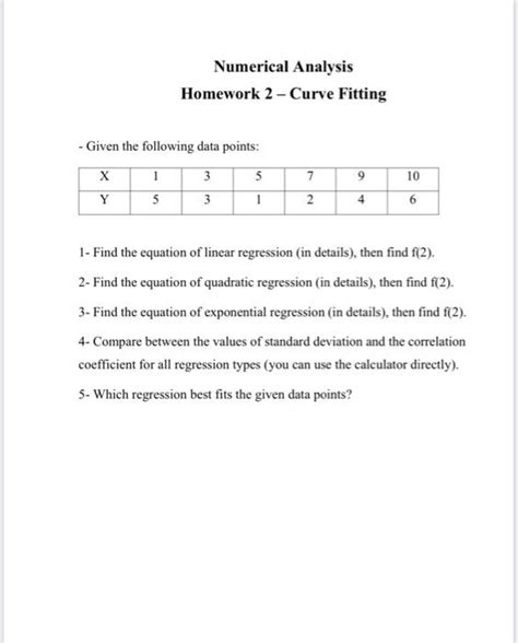 Solved Numerical Analysis Homework Curve Fitting Given Chegg