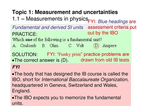 Topic 1: Measurement and uncertainties 1.1 – Measurements in physics ...