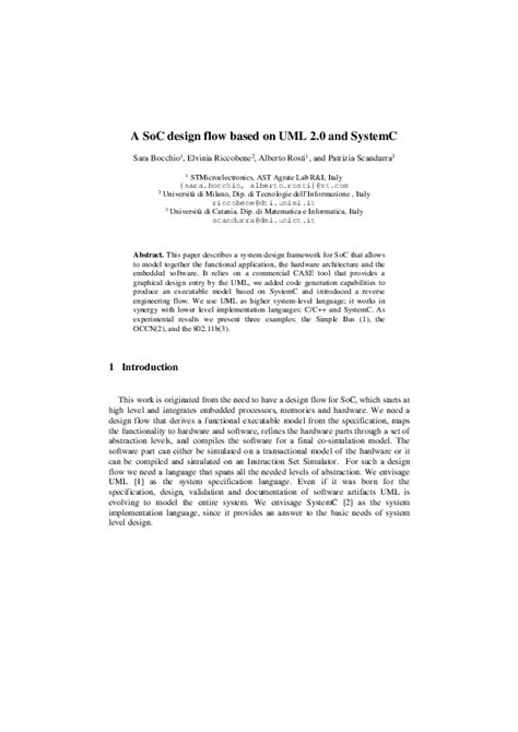 Pdf A Soc Design Flow Based On Uml 2 0 And Systemc