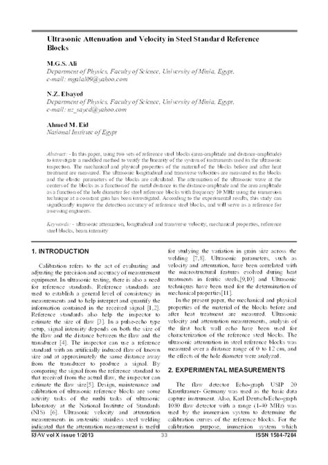 Pdf Ultrasonic Attenuation And Velocity In Steel Standard Reference Blocks