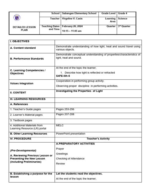 Day 1 Science 4 Pdf Mirror Learning