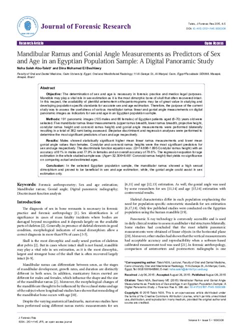 Pdf Mandibular Ramus And Gonial Angle Measurements As Predictors Of