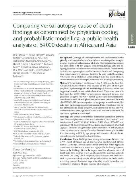 Pdf Comparison Of Physician Certified Verbal Autopsy With Computer Coded Verbal Autopsy For