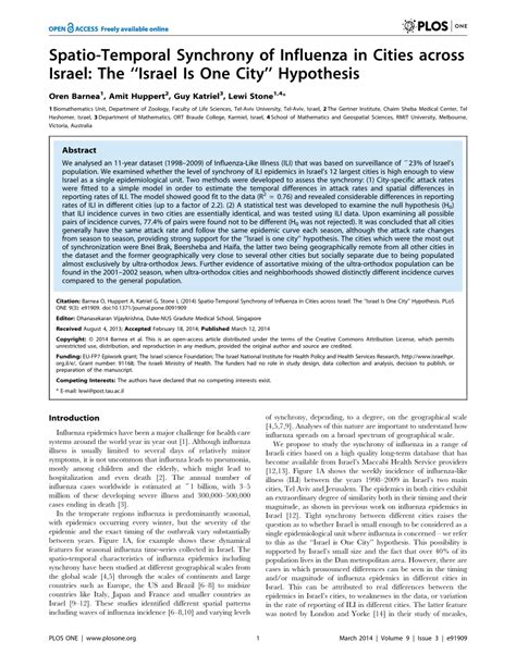 Pdf Spatio Temporal Synchrony Of Influenza In Cities Across Israel