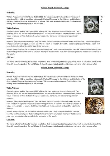 what is the design argument teaching resources