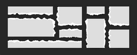 찢어진 종이의 회색 시트 스크랩북 또는 콜라주를 위한 노트북 페이지의 빈 텍스트 상자와 프레임 들쭉날쭉한 모서리가 있는 조각 학교 사무실 패션을 위한 트렌디하고 현대적인