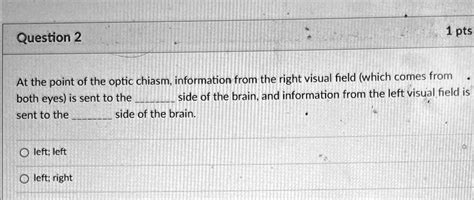 Solved Question 2 At The Point Of The Optic Chiasm Information From The Right Visual Field
