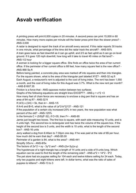 Asvab Verification Newest 2025 2026 Actual Exam Complete Questions And Correct Detailed Answers