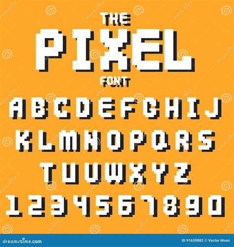 Pixel Retro Font Video Computer Game Design 8 Bit Letters Numbers