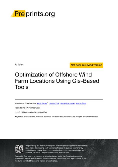 Pdf Optimization Of Offshore Wind Farm Locations Using Gis Based Tools