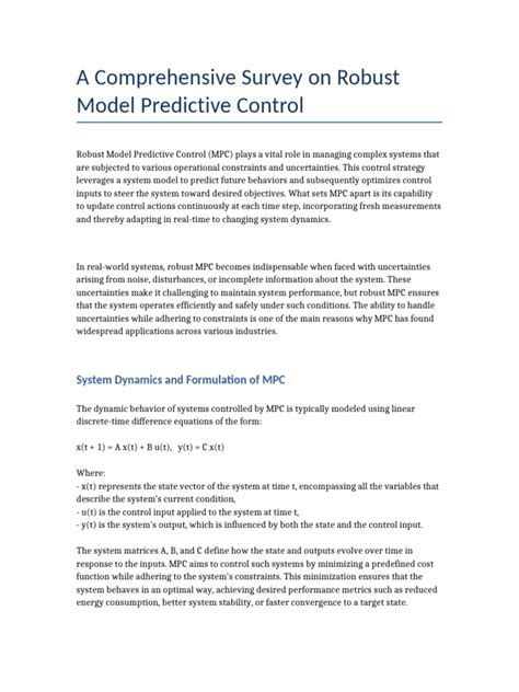 Expanded Rephrased Robust Mpc Survey Pdf Mathematical Optimization Applied Mathematics