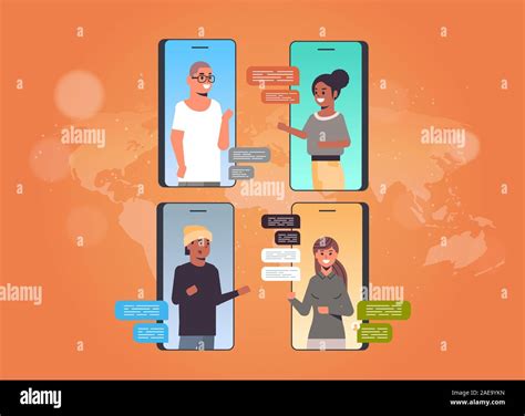 People Using Chatting App Social Network Chat Bubble Communication Concept Mix Race Men Women