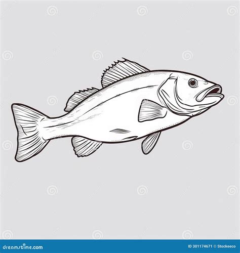 Simplistic Cartoon Largemouth Bass Fishing Sketch On Gray Background