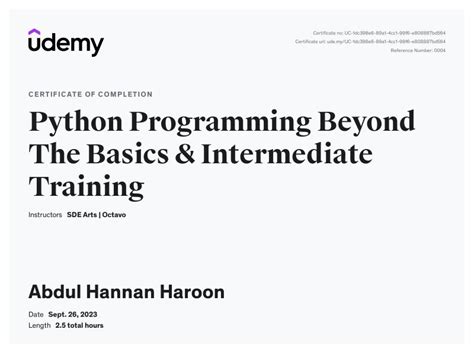 Earned Python Programming Beyond The Basics On Udemy Abdul Hannan Haroon Posted On The Topic