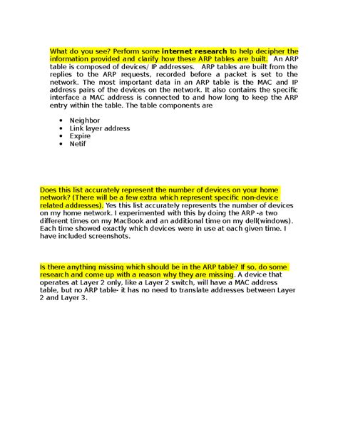 Bethanie Chauvin Internet Research On ARP Tables What Do You See Perform Some Internet