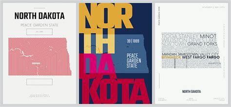50 세트 중 39 세트 이름과 3 디자인 스타일에서 미국 주 포스터 상세한 벡터 아트 프린트 노스 다코타지도 노스다코타에 대한 스톡 벡터 아트 및 기타 이미지 Istock
