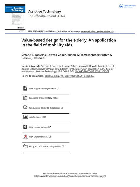 Value Based Design For The Elderly An Application In The Field Of