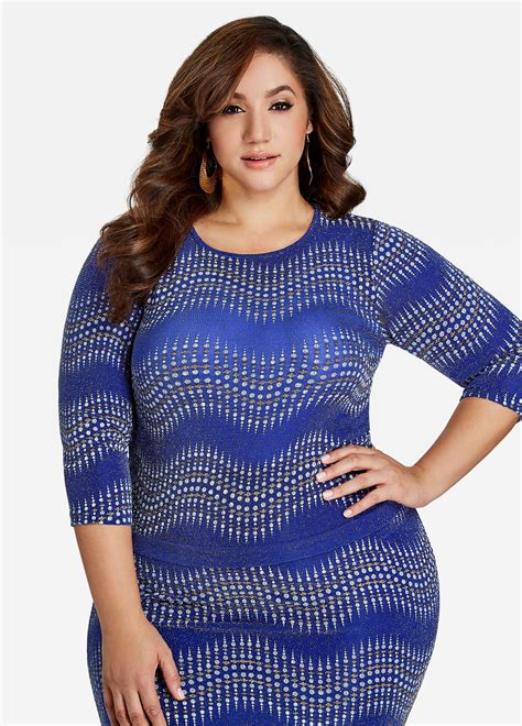 Glitter Wave Top Ashley Stewart Curvy Women Fashion Plus Size