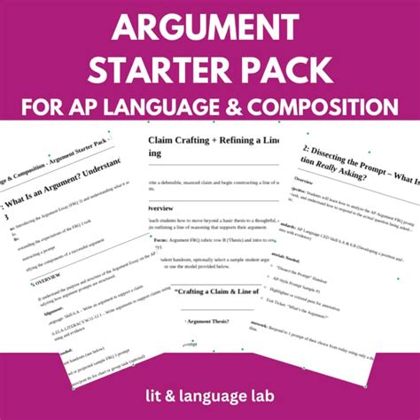 Argument Starter Pack Ap Language Frq 3 Writing Unit Exam Prep