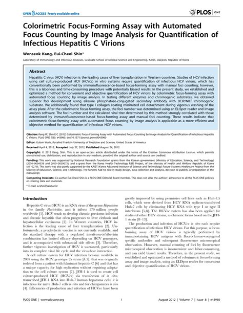 Pdf Colorimetric Focus Forming Assay With Automated Focus Counting By Image Analysis For