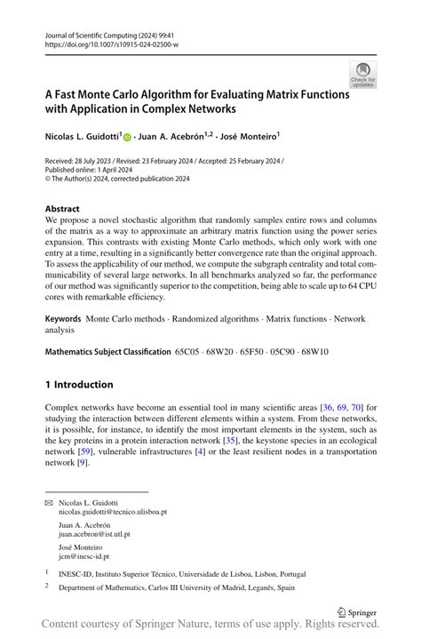 Pdf A Fast Monte Carlo Algorithm For Evaluating Matrix Functions With