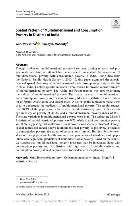 Pdf Spatial Pattern Of Multidimensional And Consumption Poverty In