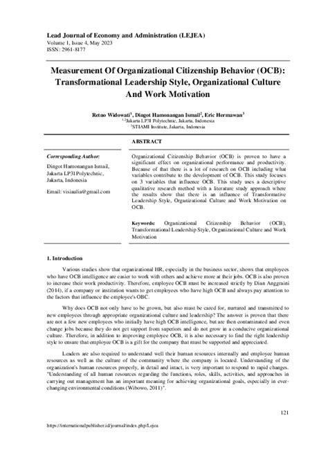 Pdf Measurement Of Organizational Citizenship Behavior Ocb Transformational Leadership