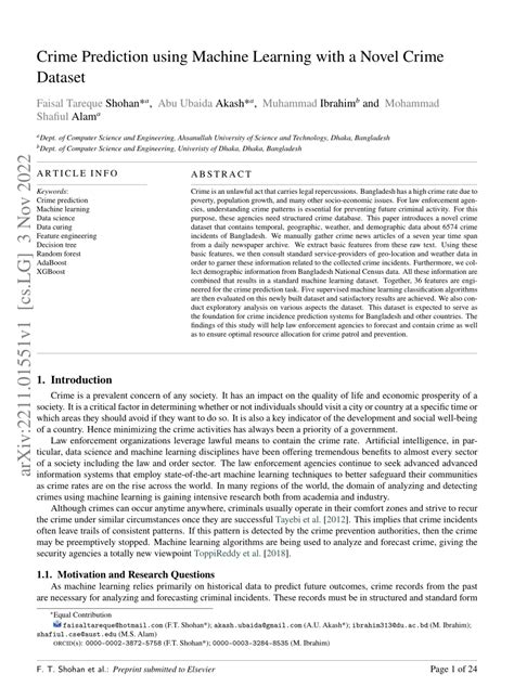 pdf crime prediction using machine learning with a novel crime dataset