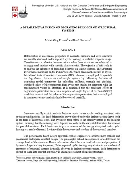 A Detailed Evaluation On Degrading Behavior Of Structural Systems 2 Pdf Pdf Earthquake