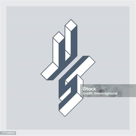 2자리 코드 미국 모노그램 또는 로고타입 디자인을 위한 아이소메트릭 3d 글꼴입니다 볼륨 알파벳 3차원 문자 U와 S 0명에