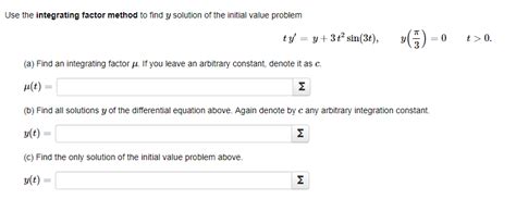 solved use the integrating factor method to find y solution