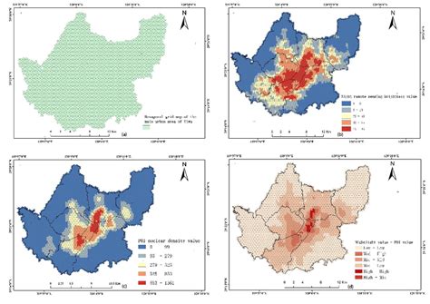 Hexagonal Grid Nightlight Brightness Poi Kernel Density And Their Download Scientific