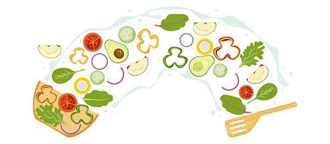 건강 식품 과일 샐러드 벡터 일러스트 레이 션은 나무 그릇에 공기 중에 떠 있습니다 채식 음식 비타민 및 미네랄 일러스트 레이션은 밝은 배경에 격리되어 편집하기 쉽습니다