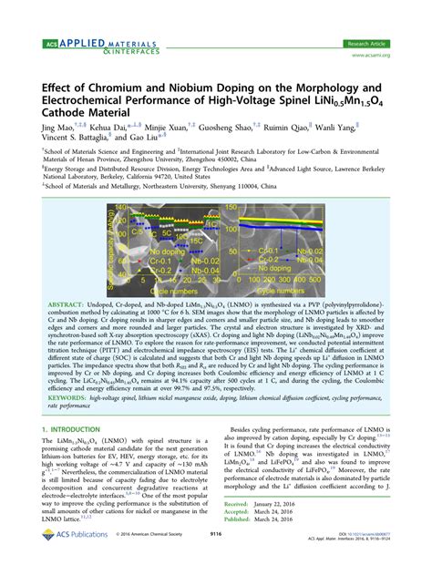 Pdf The Effect Of Chromium And Niobium Doping On The Morphology And Electrochemical
