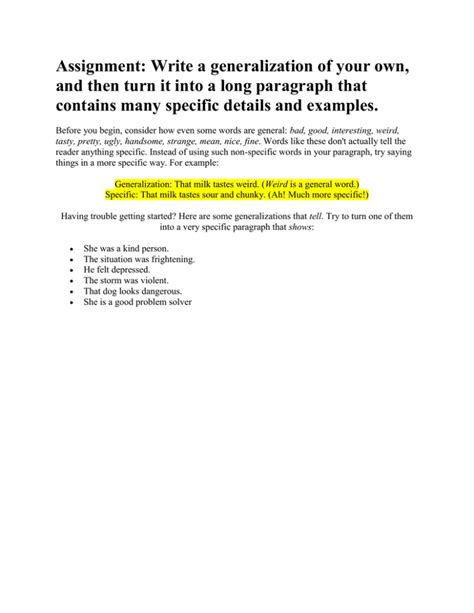 Assignment Write A Generalization Of Your Own