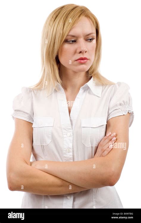 Angry Business Woman With Her Arms Crossed Isolated Over White