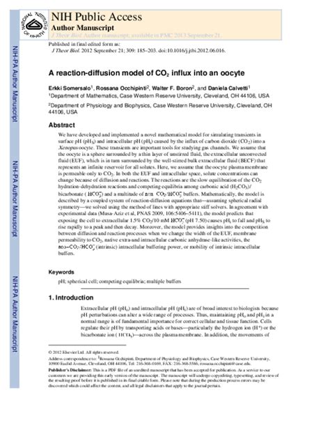 Pdf A Reaction Diffusion Model Of Co2 Influx Into An Oocyte