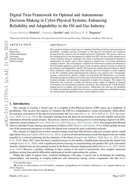 Pdf Digital Twin Framework For Optimal And Autonomous Decision Making In Cyber Physical