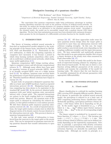 Pdf Dissipative Learning Of A Quantum Classifier