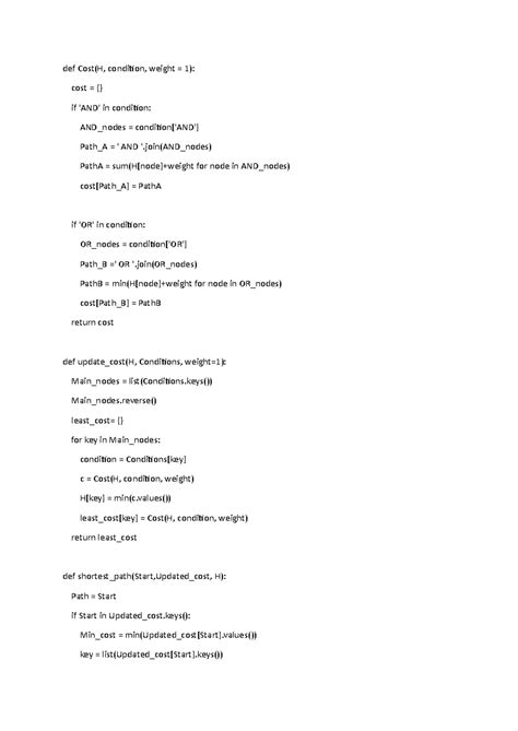 Ao Star Algorithm Implementation In Python Def Costh Condition