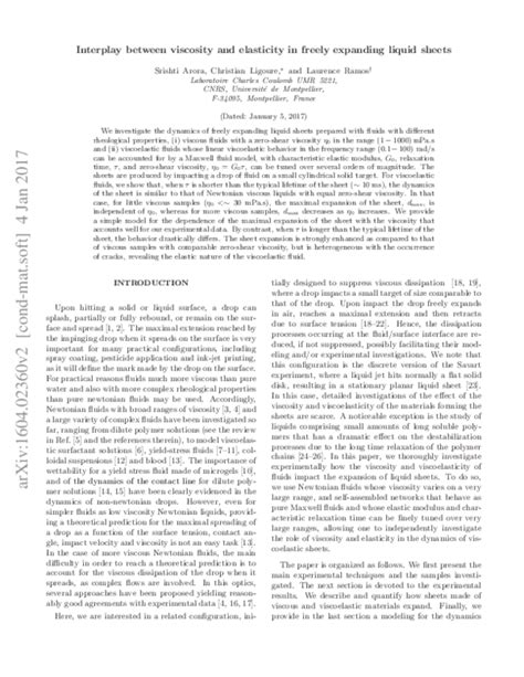 Pdf Interplay Between Viscosity And Elasticity In Freely Expanding Liquid Sheets