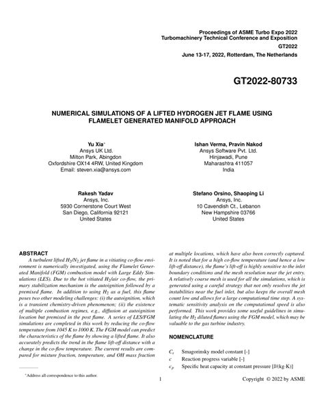 Pdf Numerical Simulations Of A Lifted Hydrogen Jet Flame Using Flamelet Generated Manifold