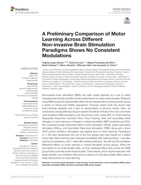 Pdf A Preliminary Comparison Of Motor Learning Across Different Non Invasive Brain Stimulation