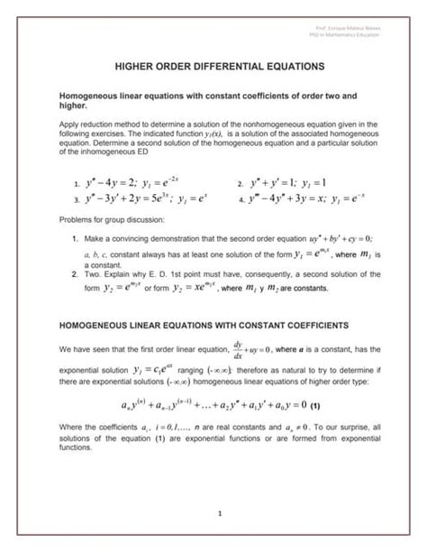 Higher Order Ode With Applications
