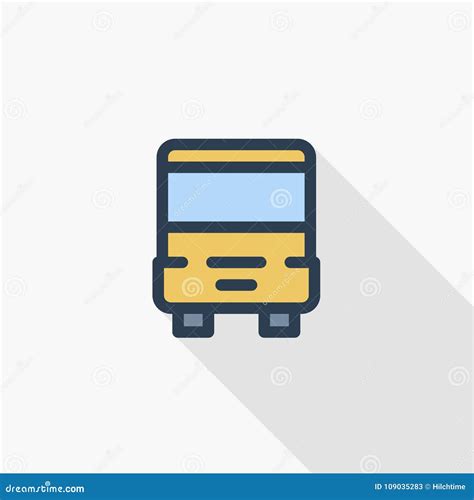 Passenger Bus Thin Line Flat Color Icon Linear Vector Symbol Colorful Long Shadow Design
