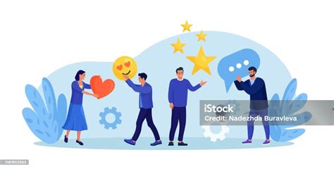 고객 피드백 평가 별 엄지손가락 하트 기호와 같은 이모티콘을 주는 사람들 사용자 경험 또는 고객 만족 제품 및 서비스에 대한 고객 의견 비즈니스 만족도 지원 1위에 대한