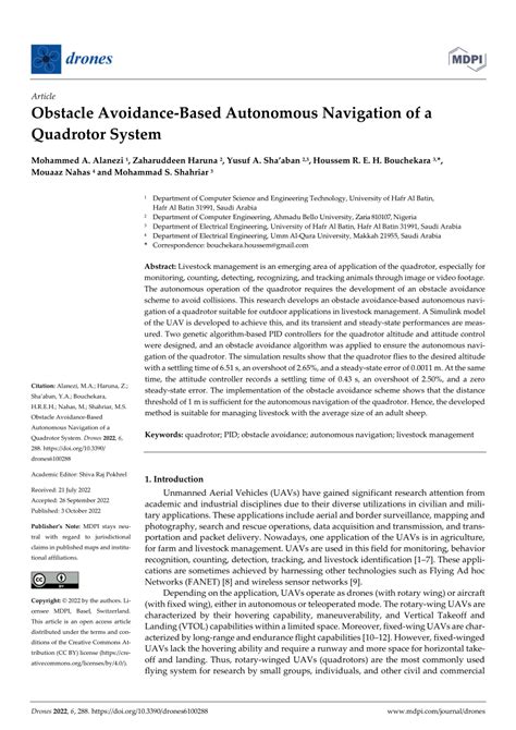 pdf obstacle avoidance based autonomous navigation of a quadrotor system