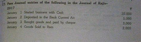Pass Journal Entries Of The Following In The Journal Of Rajiv 2017 Jan
