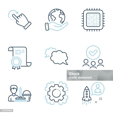 Cpu 프로세서 회전 제스처 및 메신저 아이콘 이 설정되었습니다 서기어 스타트업 및 청소 서비스 표지판 벡터 교통에 대한 스톡 벡터 아트 및 기타 이미지 Istock