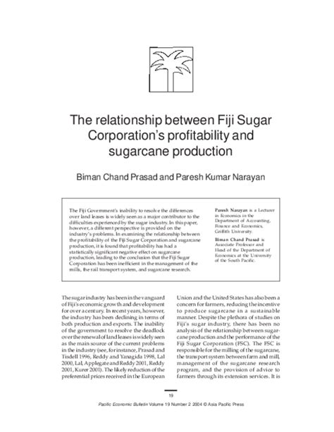 Pdf The Relationship Between Fiji Sugar Corporations Profitability
